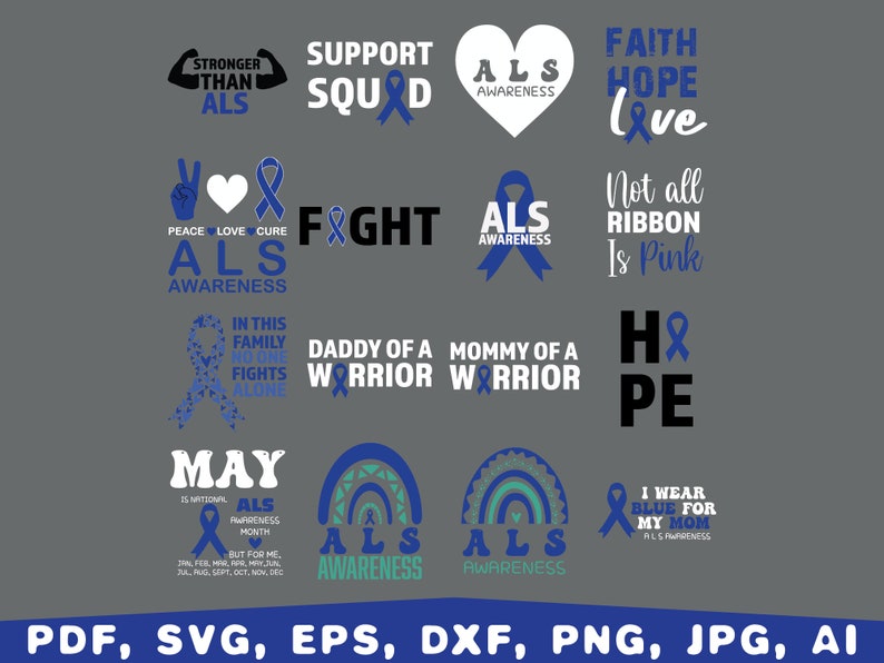 ALS Awareness Svg, Blue Ribbon SVG, Als Cancer Cut Files, Als Ribbon ...