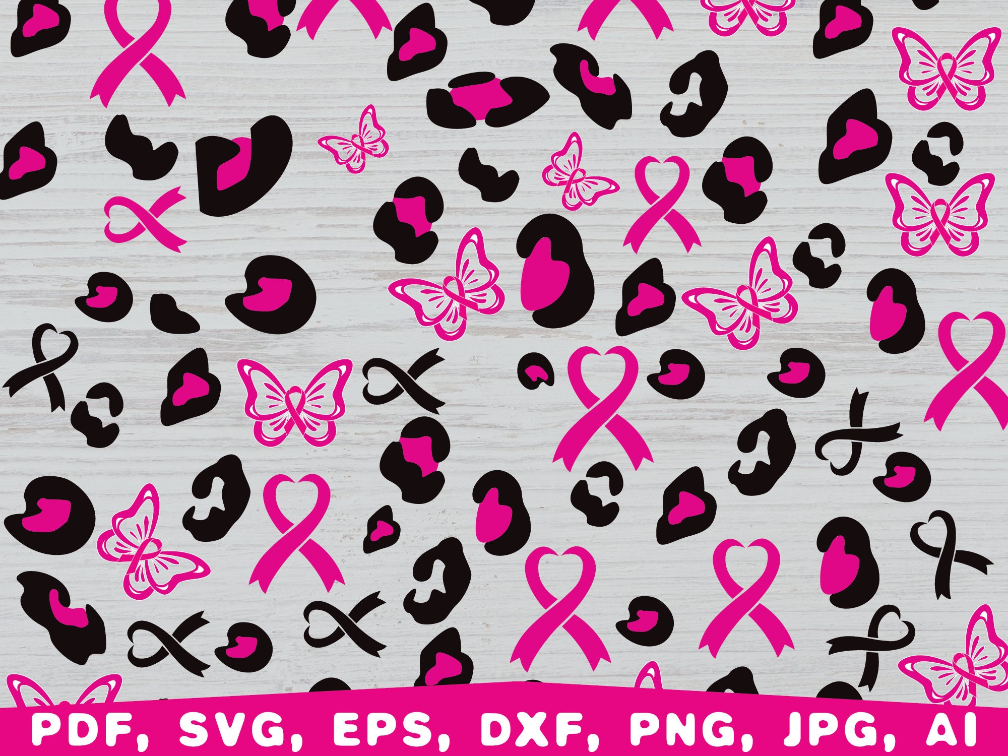 Leopard Ribbon Pattern SVG, Breast Cancer Awareness Svg, Breast Cancer ...