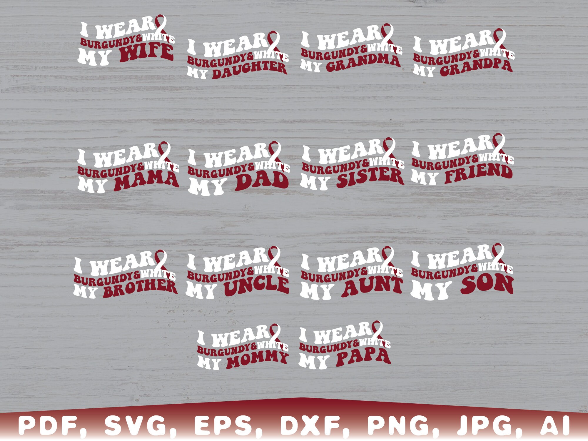 Head and Neck Cancer Awareness Svg, Burgundy and White Ribbon SVG, Head ...