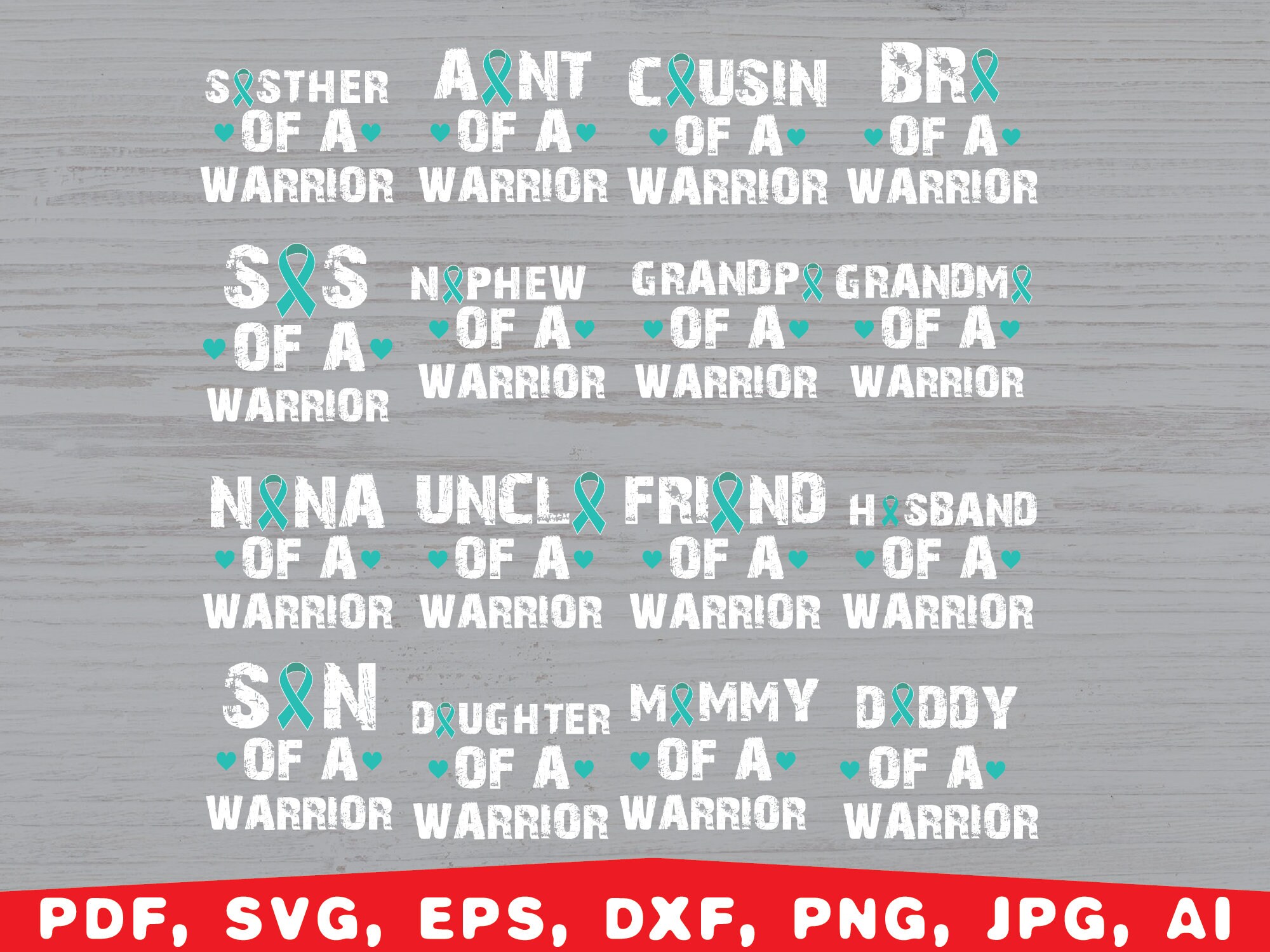 Ovarian Cancer Awareness Svg Bundle , Teal Ribbon Svg, Ovarian Cancer ...