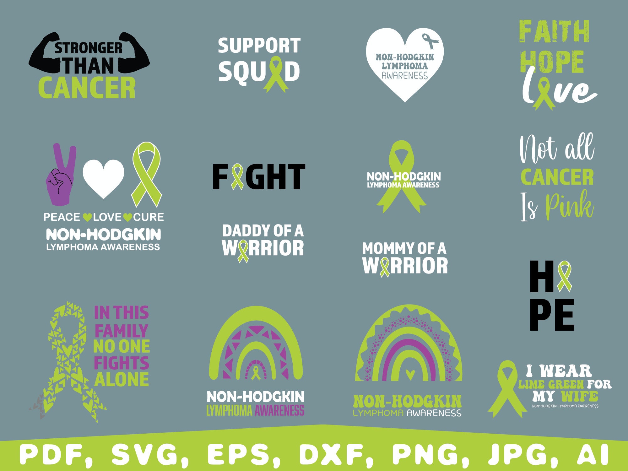 Non-hodgkin Lymphoma Awareness Svg Bundle, Lime Green Ribbon Svg ...