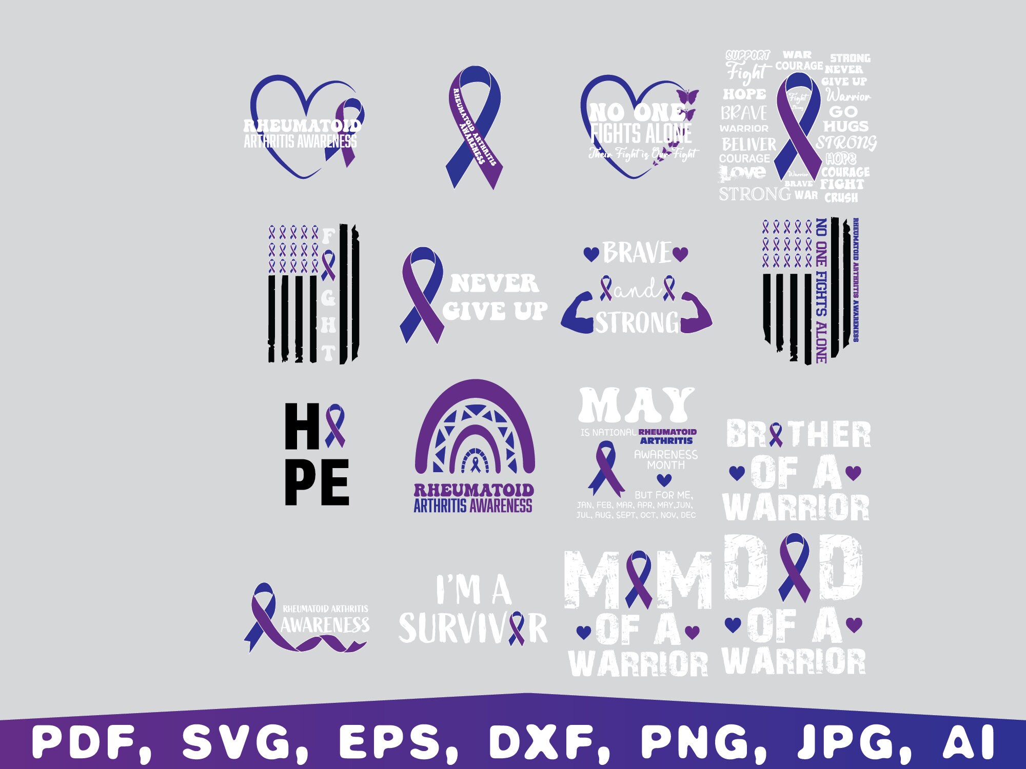 Rheumatoid Arthritis, Blue and Purple Ribbon Svg, in May We Wear Blue ...