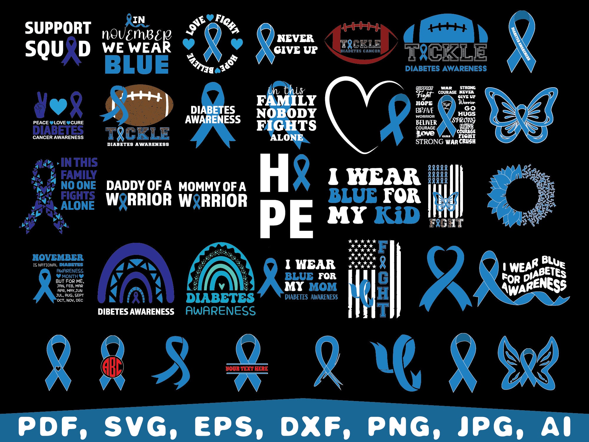Diabetes Awareness Svg Bundle, Blue Ribbon SVG, in November We Wear ...