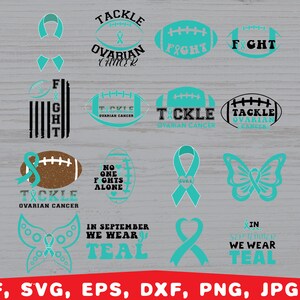 Ovarian Cancer Awareness Svg Bundle , Teal Ribbon Svg, Ovarian Cancer ...