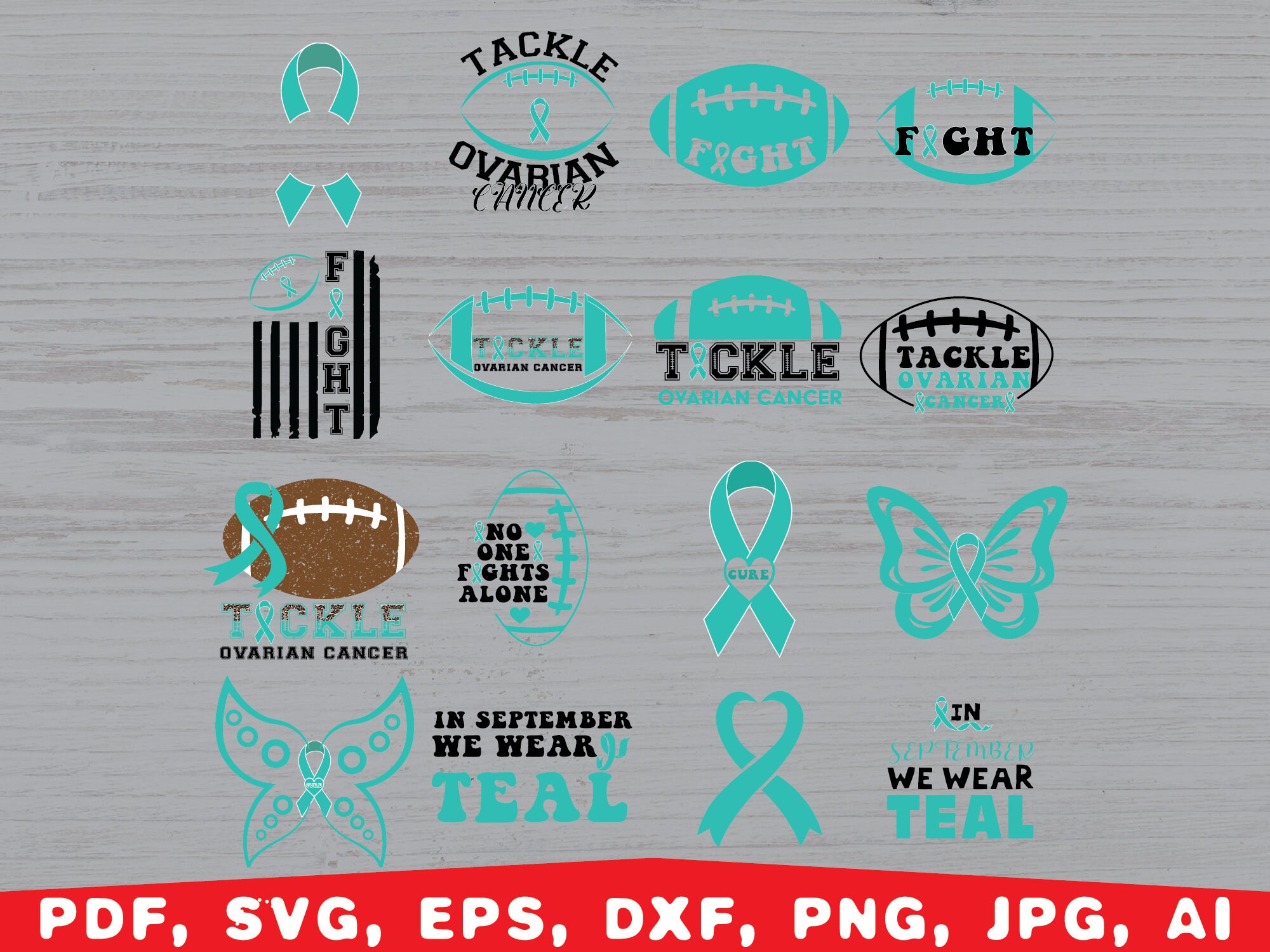 Ovarian Cancer Awareness Svg Bundle , Teal Ribbon Svg, Ovarian Cancer ...