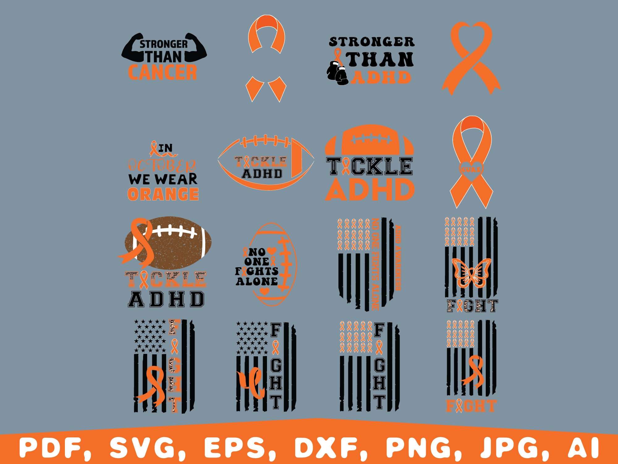 Adhd Svg, Adhd Awareness Svg, Adhd Quotes Svg, I Wear Orange for ADHD ...