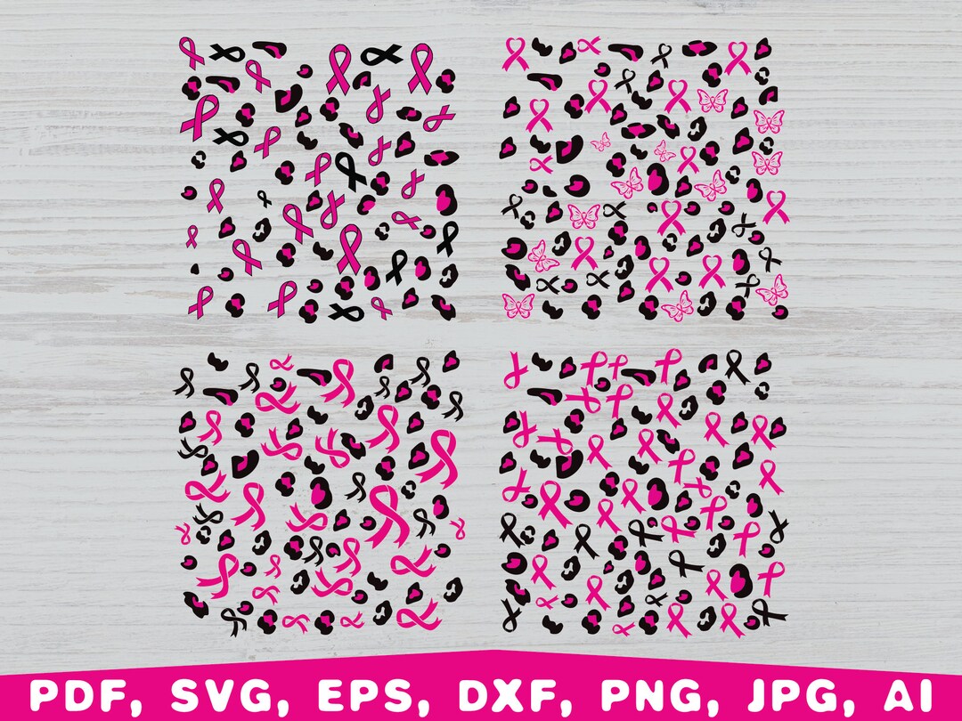 Leopard Ribbon Pattern SVG, Breast Cancer Awareness Svg, Breast Cancer ...