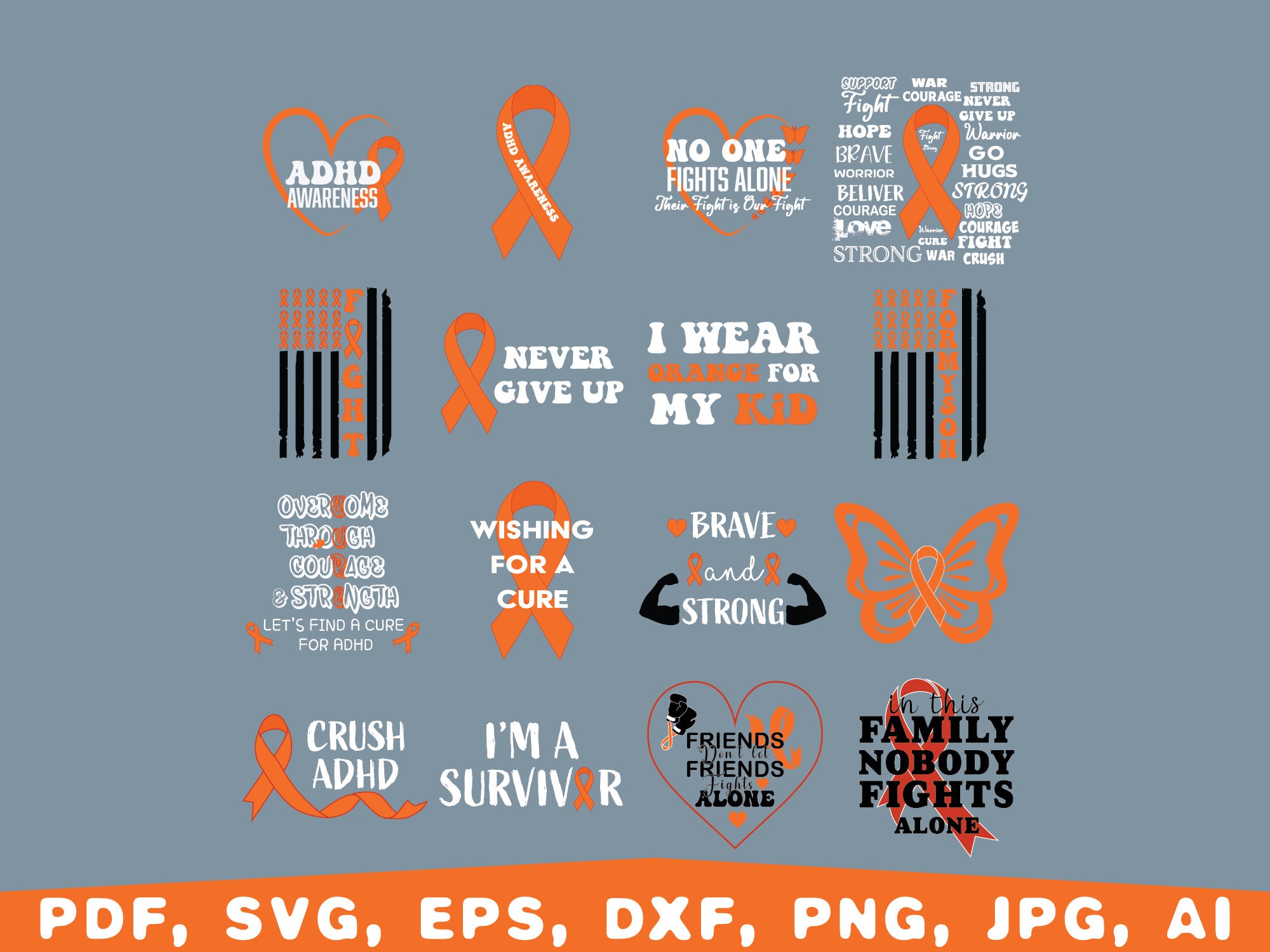 Adhd Svg, Adhd Awareness Svg, Adhd Quotes Svg, I Wear Orange for ADHD ...