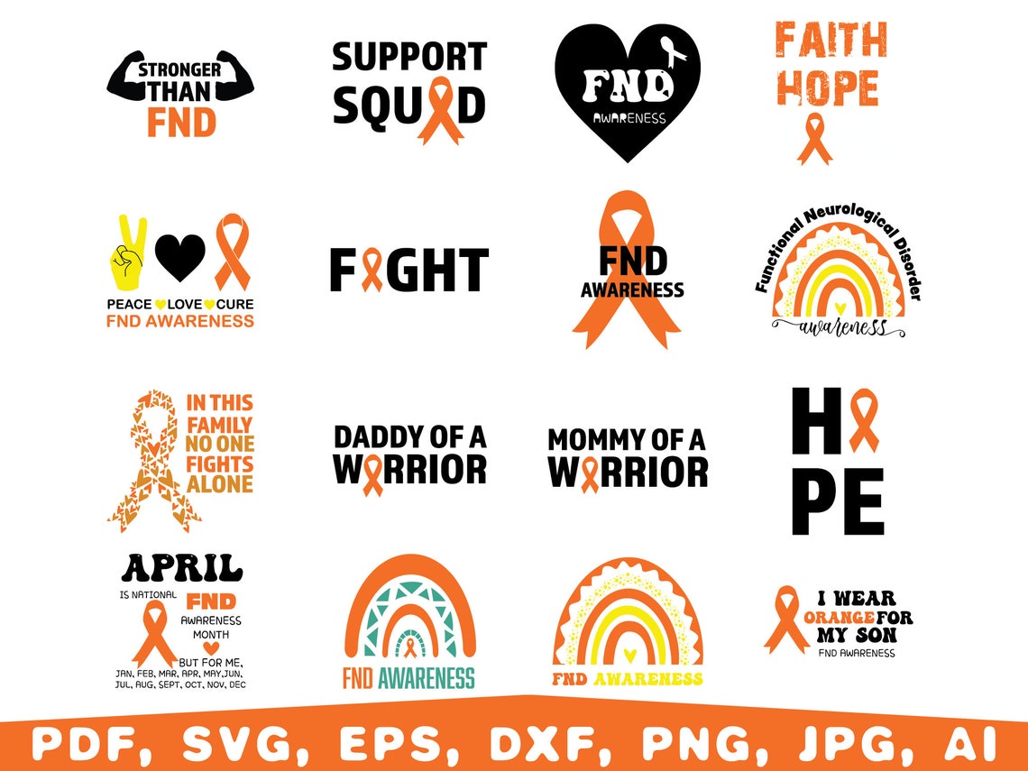 FND Awareness Svg, Functional Neurological Disorder Svg, Orange Ribbon ...