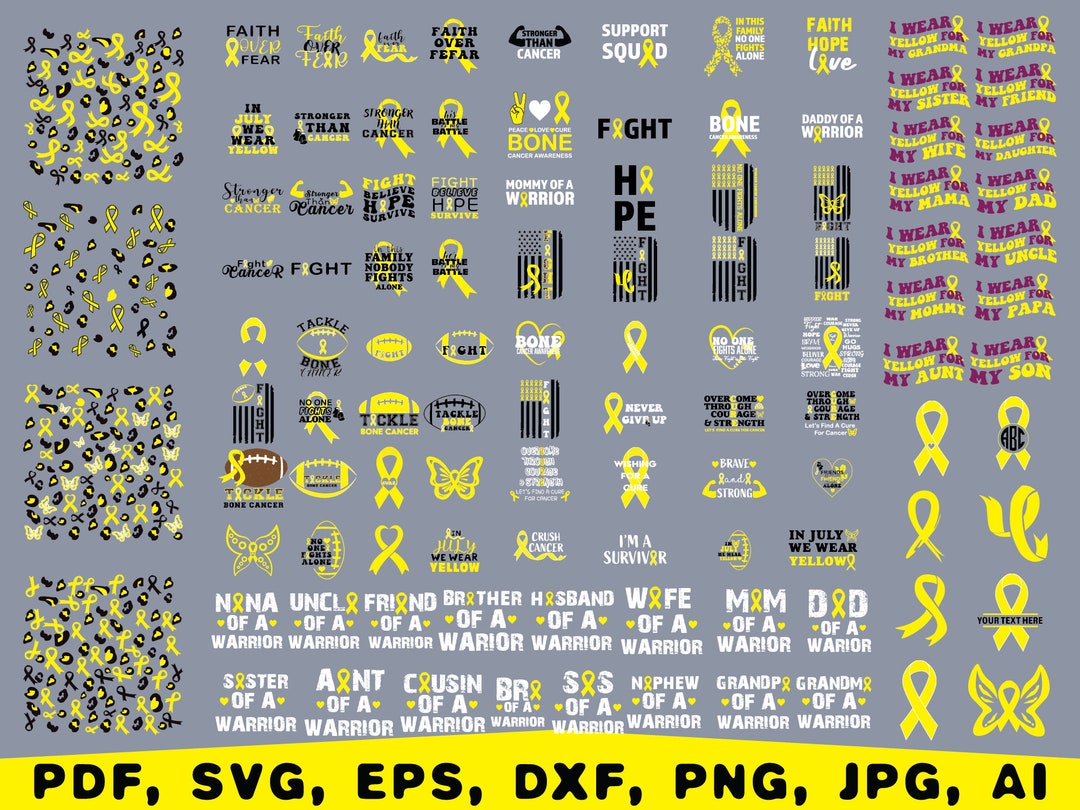 Bone Awareness Svg, Yellow Ribbon SVG, Liver Cancer Cut Files, Bone ...