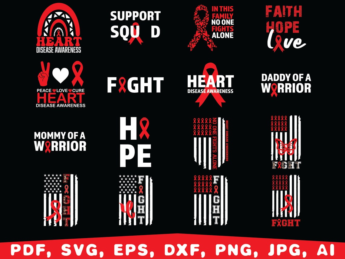Heart Disease Awareness Svg Png, I Wear Red Svg,red Ribbon Svg, Heart ...