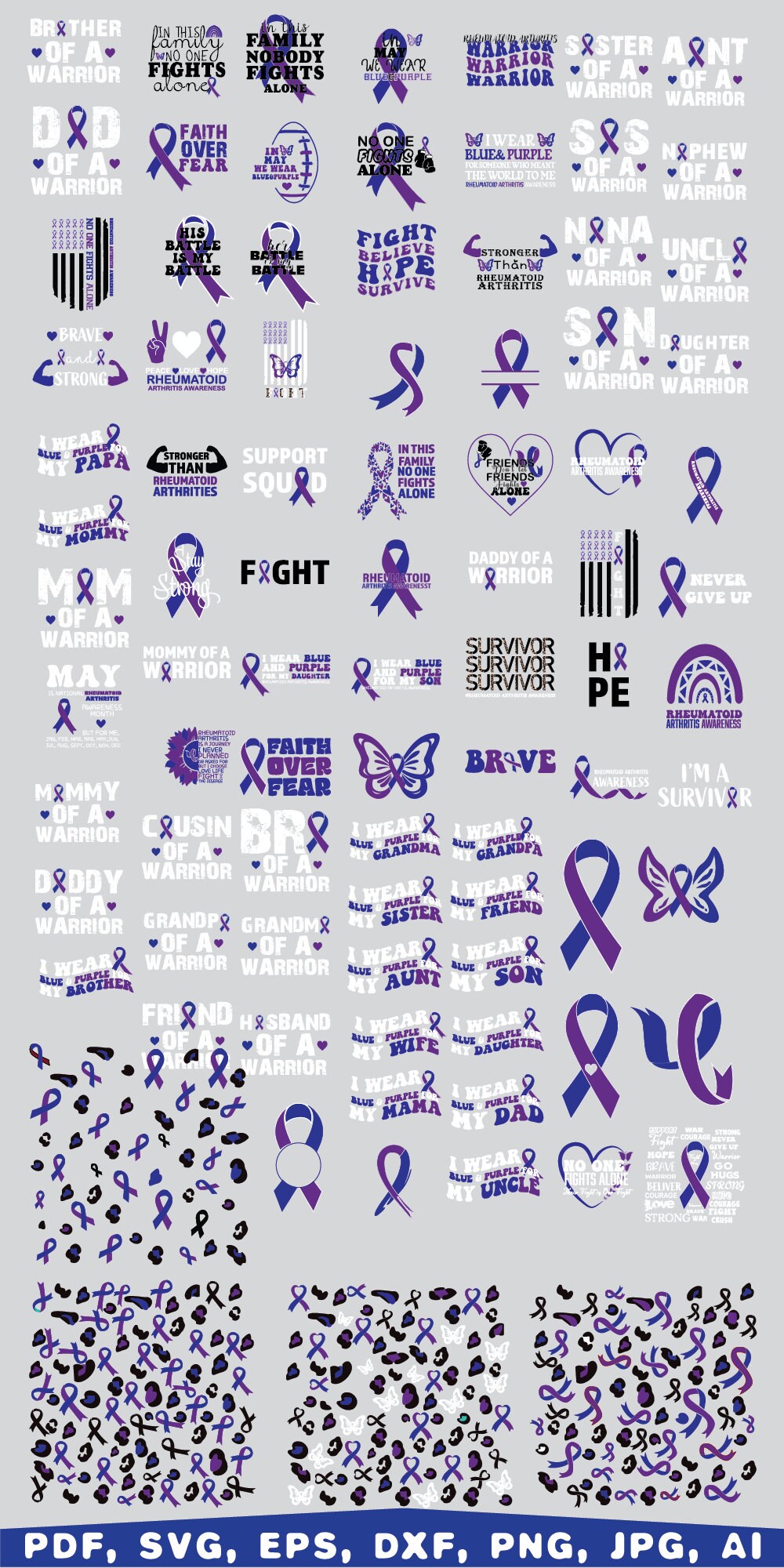 Rheumatoid Arthritis, Blue and Purple Ribbon Svg, in May We Wear Blue ...