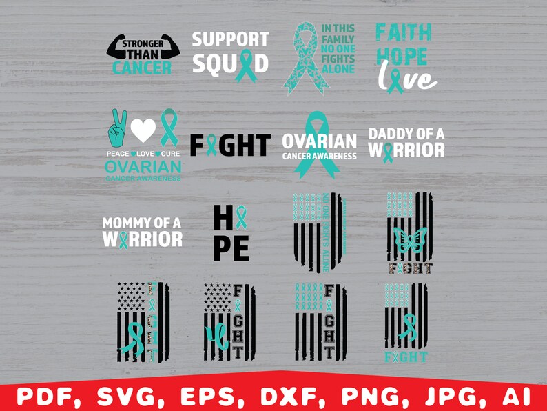 Ovarian Cancer Awareness Svg Bundle , Teal Ribbon Svg, Ovarian Cancer ...