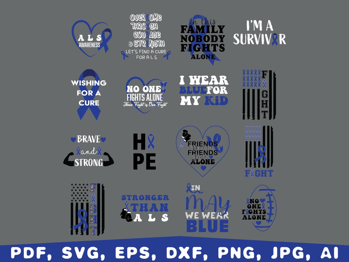 ALS Awareness Svg, Blue Ribbon SVG, Als Cancer Cut Files, Als Ribbon ...