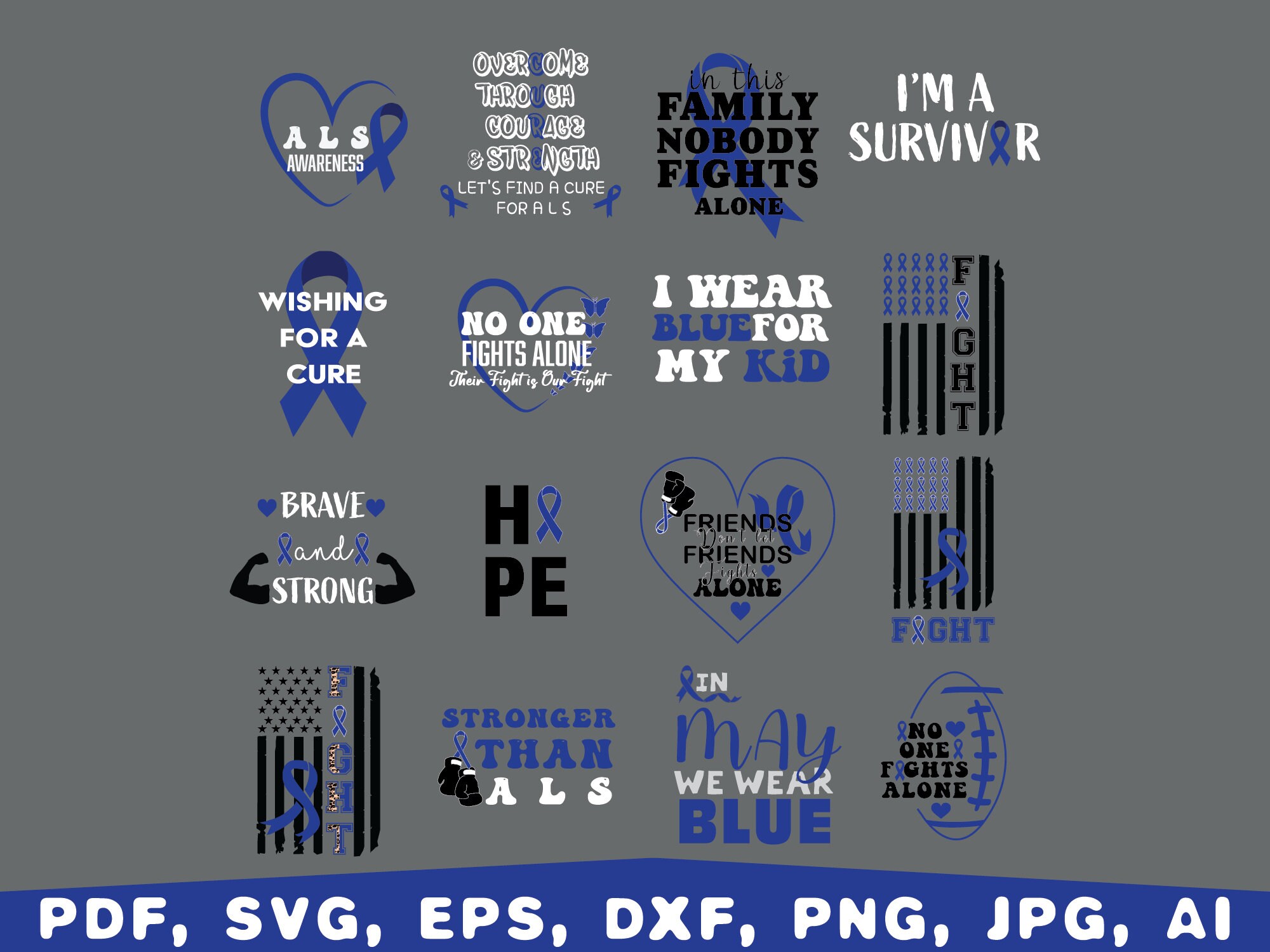 ALS Awareness Svg, Blue Ribbon SVG, Als Cancer Cut Files, Als Ribbon ...