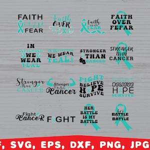 Ovarian Cancer Awareness Svg Bundle , Teal Ribbon Svg, Ovarian Cancer ...