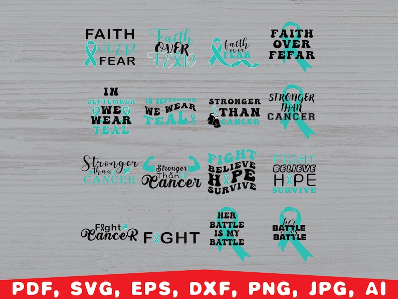 Ovarian Cancer Awareness Svg Bundle , Teal Ribbon Svg, Ovarian Cancer ...