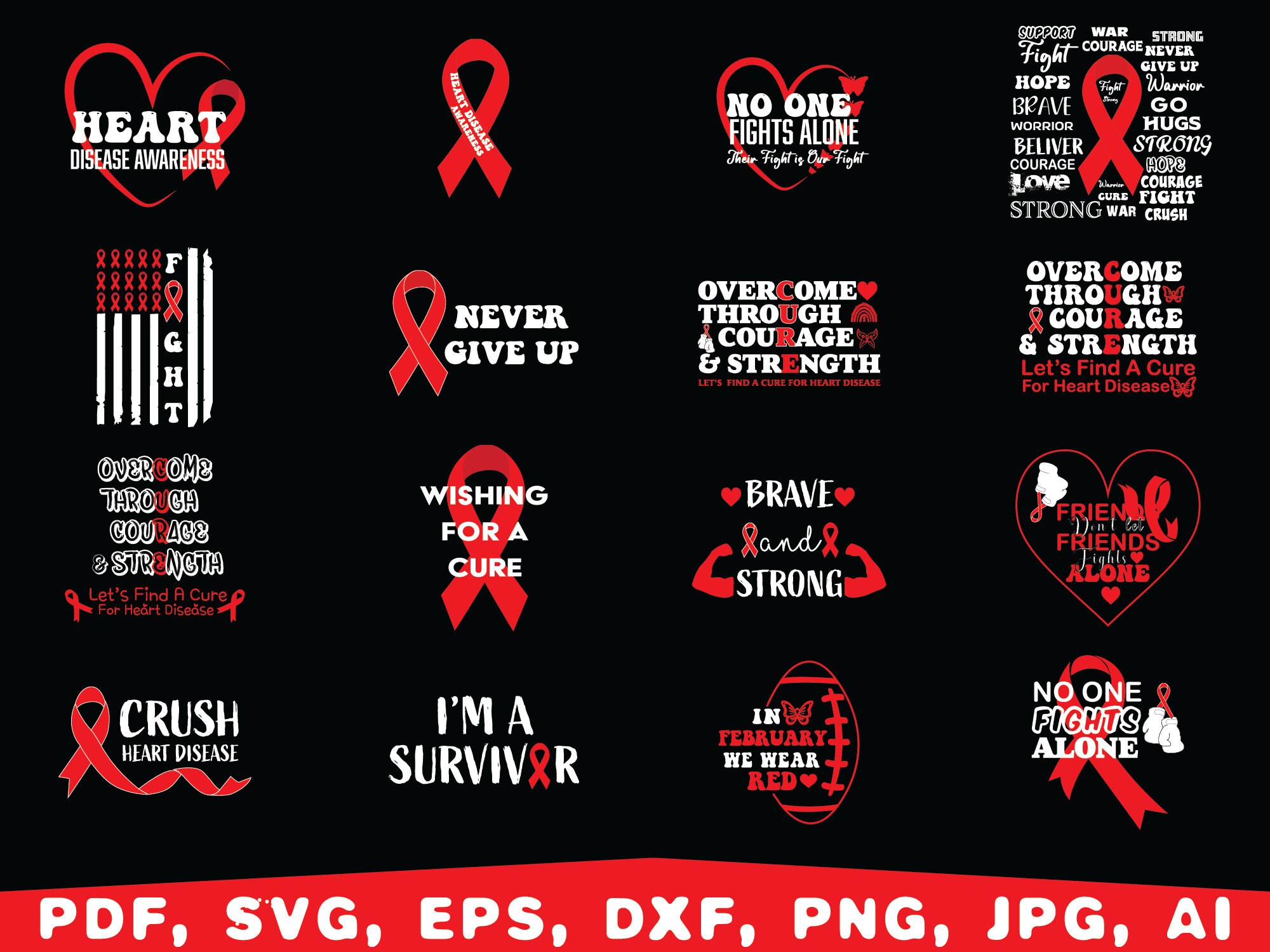 Heart Disease Awareness Svg Png, I Wear Red Svg,red Ribbon Svg, Heart ...