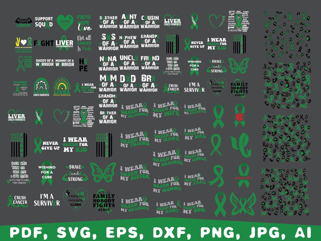 Liver Cancer Awareness Svg, Green Ribbon SVG, Liver Cancer Cut Files ...