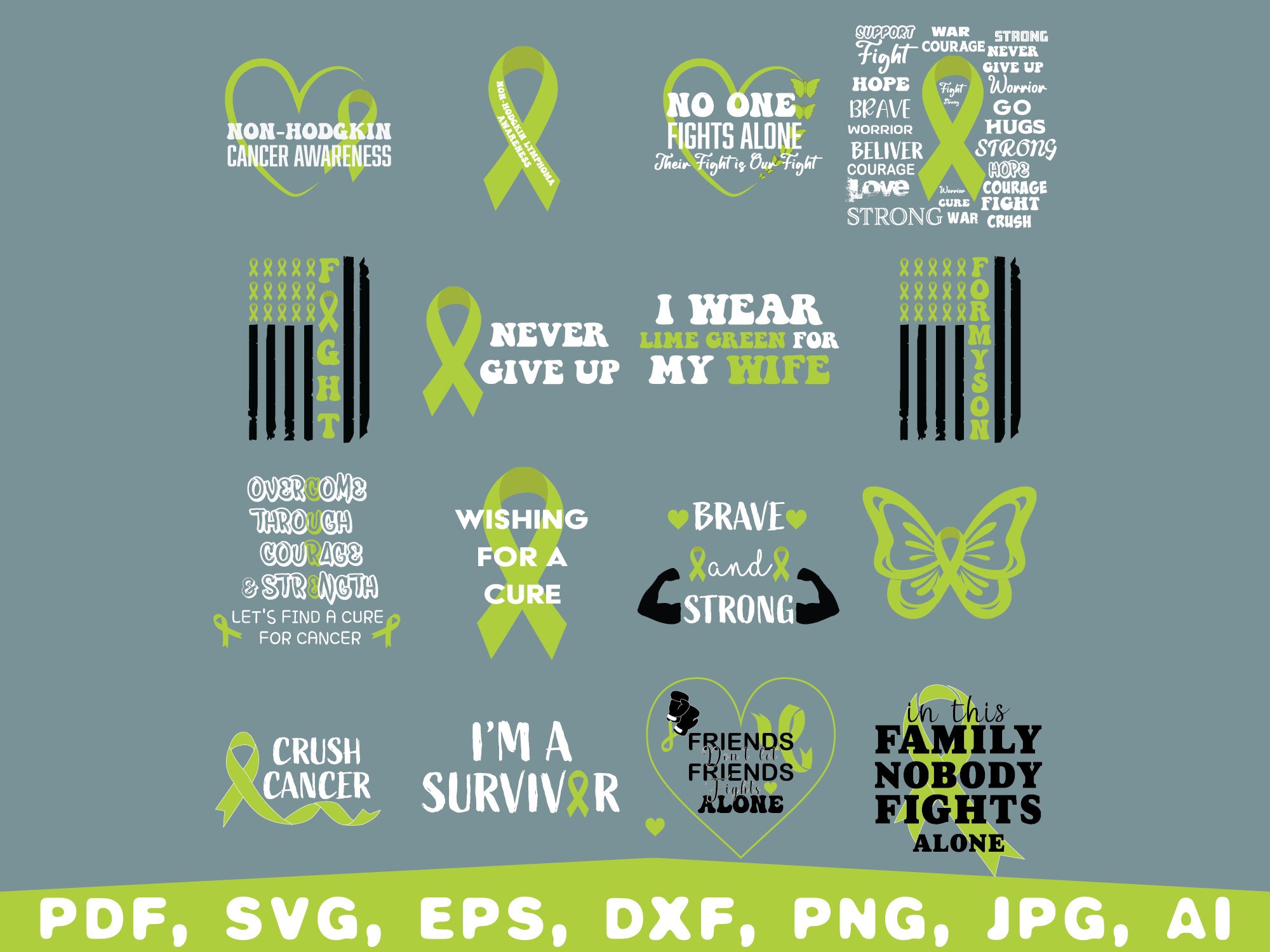 Non-hodgkin Lymphoma Awareness Svg Bundle, Lime Green Ribbon Svg ...