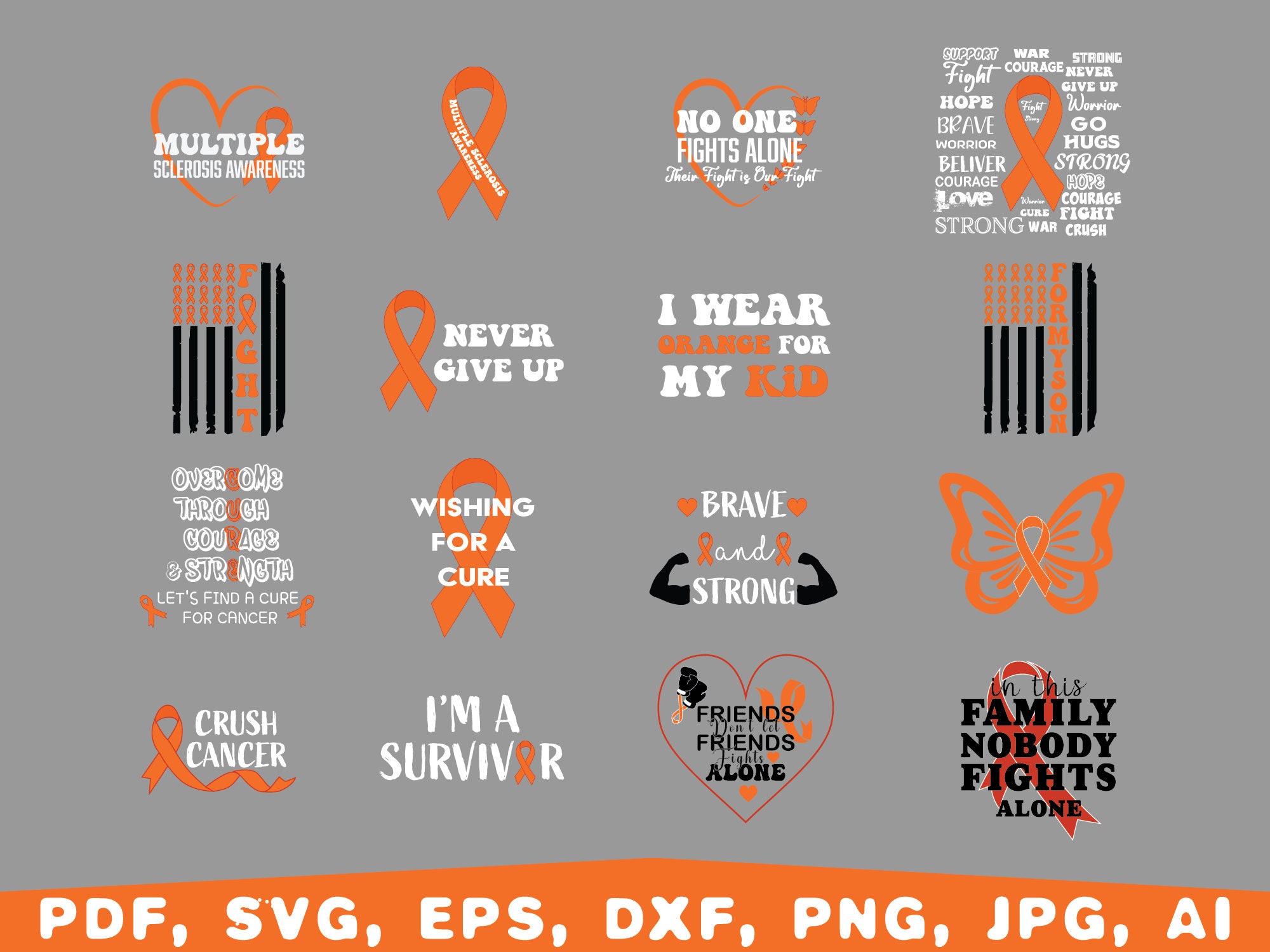 Multiple Sclerosis Awareness Svg, Orange Ribbon Svg, Multiple Sclerosis ...
