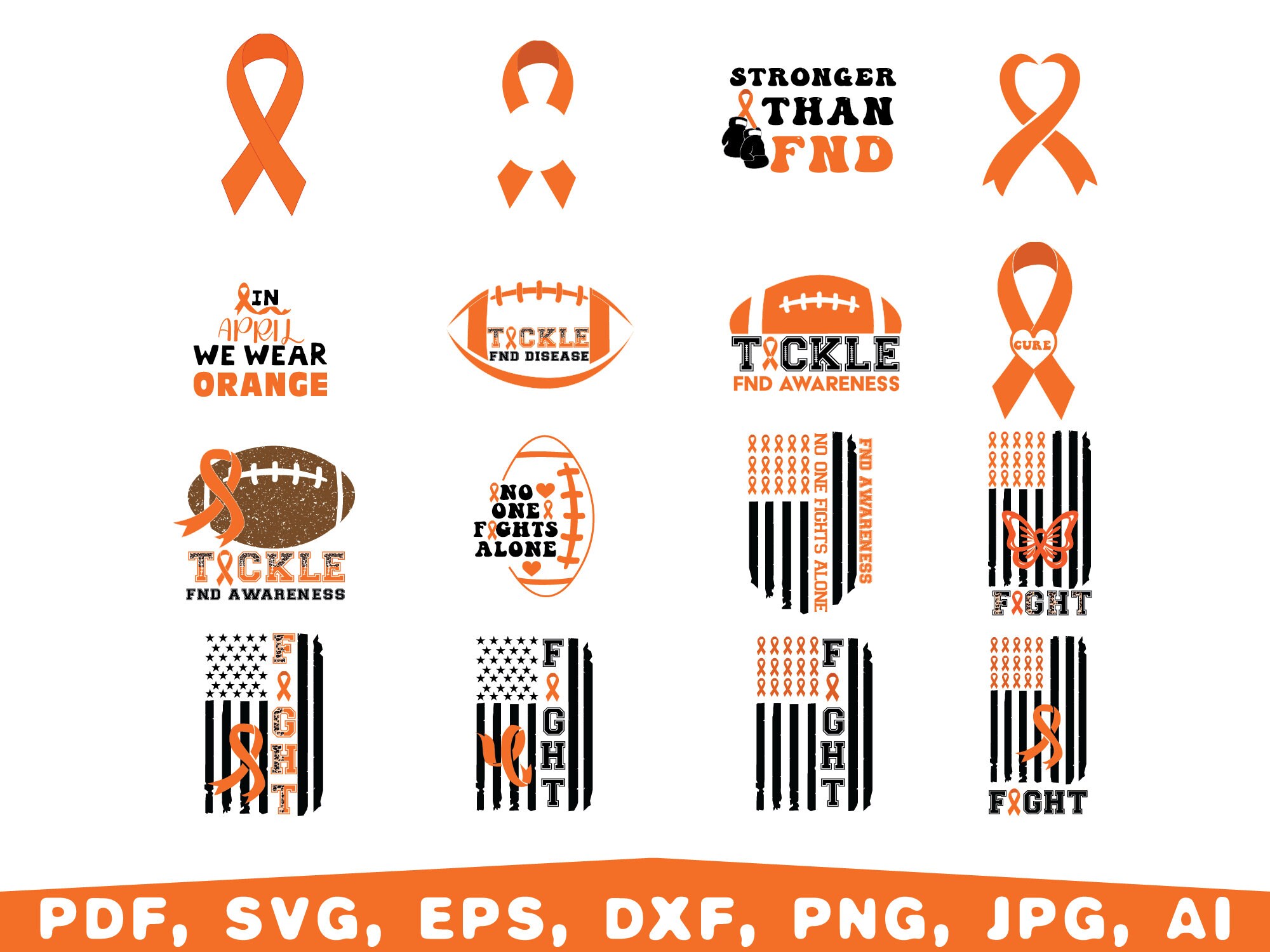 FND Awareness Svg, Functional Neurological Disorder Svg, Orange Ribbon ...