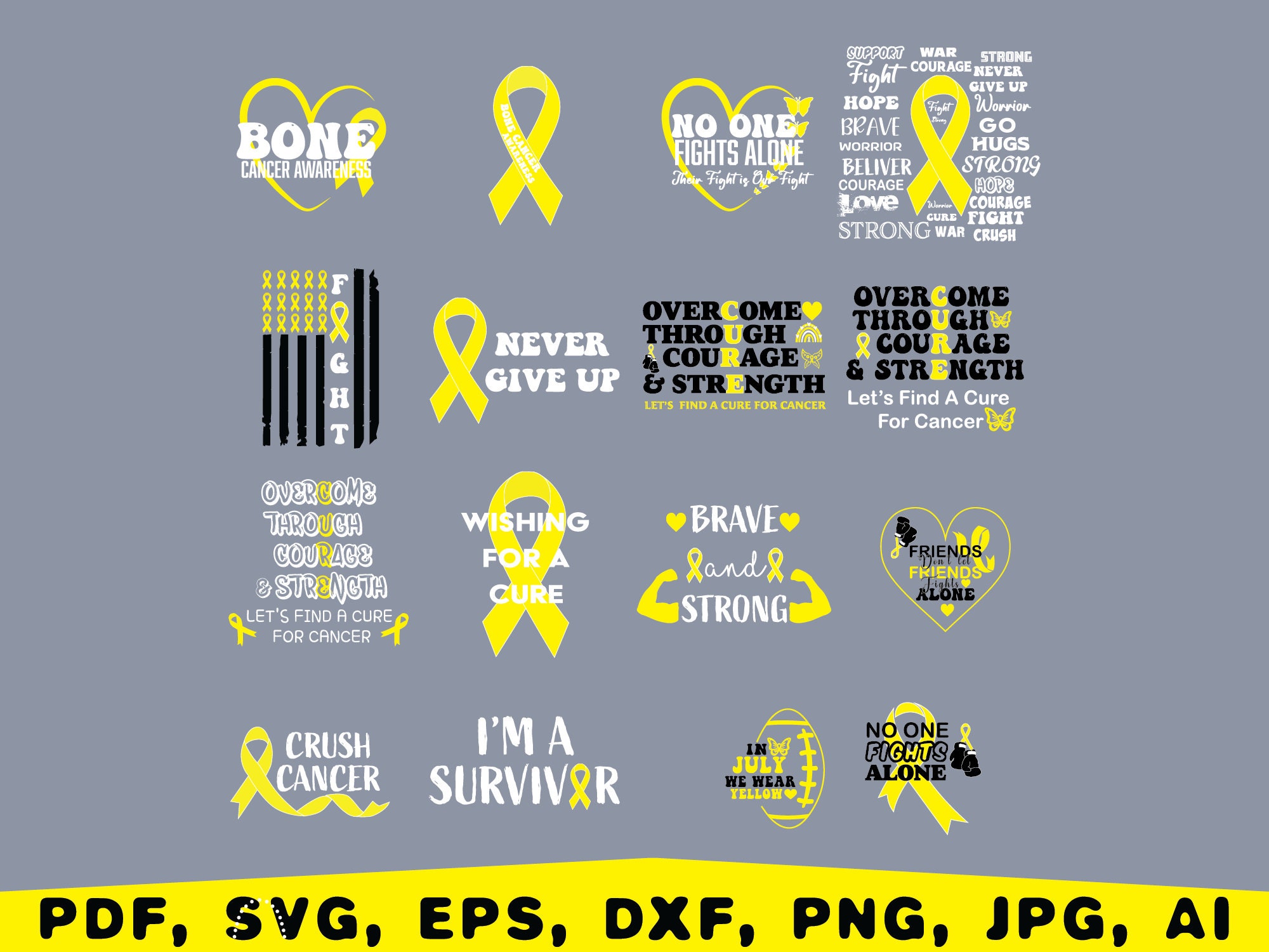 Bone Awareness Svg, Yellow Ribbon SVG, Liver Cancer Cut Files, Bone ...