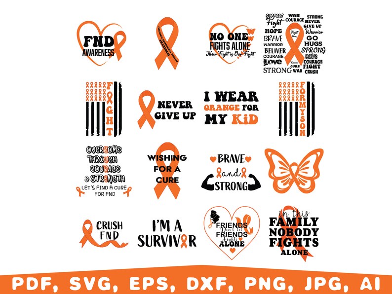 FND Awareness Svg, Functional Neurological Disorder Svg, Orange Ribbon ...