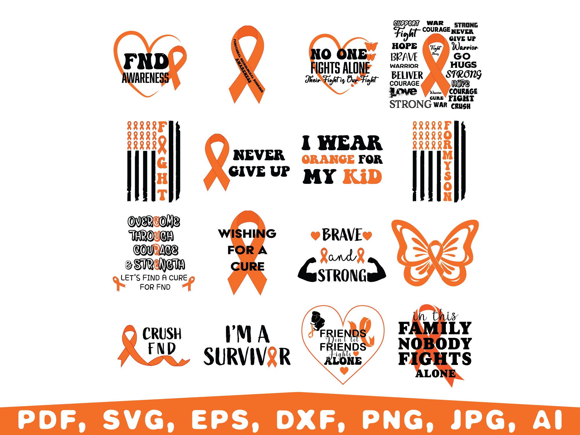 FND Awareness Svg, Functional Neurological Disorder Svg, Orange Ribbon ...
