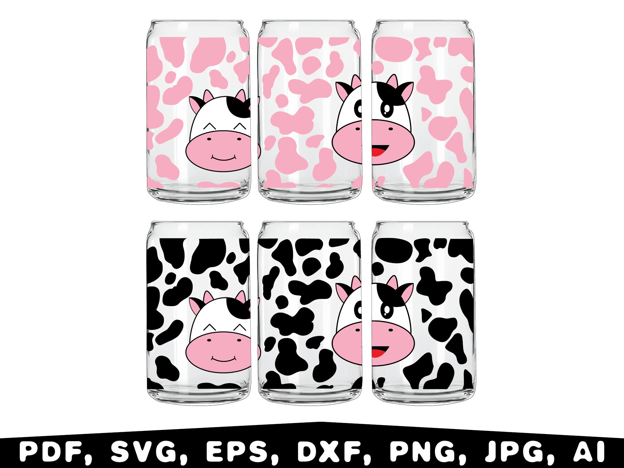 Cow Can Glass Wrap SVG, Baby Cow Glass Wrap Svg, 16oz Cow Head Libbey ...