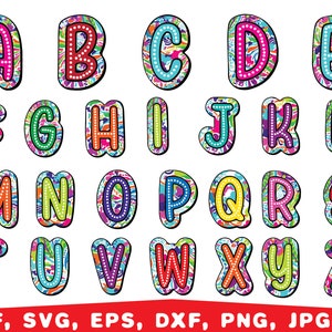 Doodle Letters Svg Bundle, Handwritten Colorful Paisley Floral Alpha ...