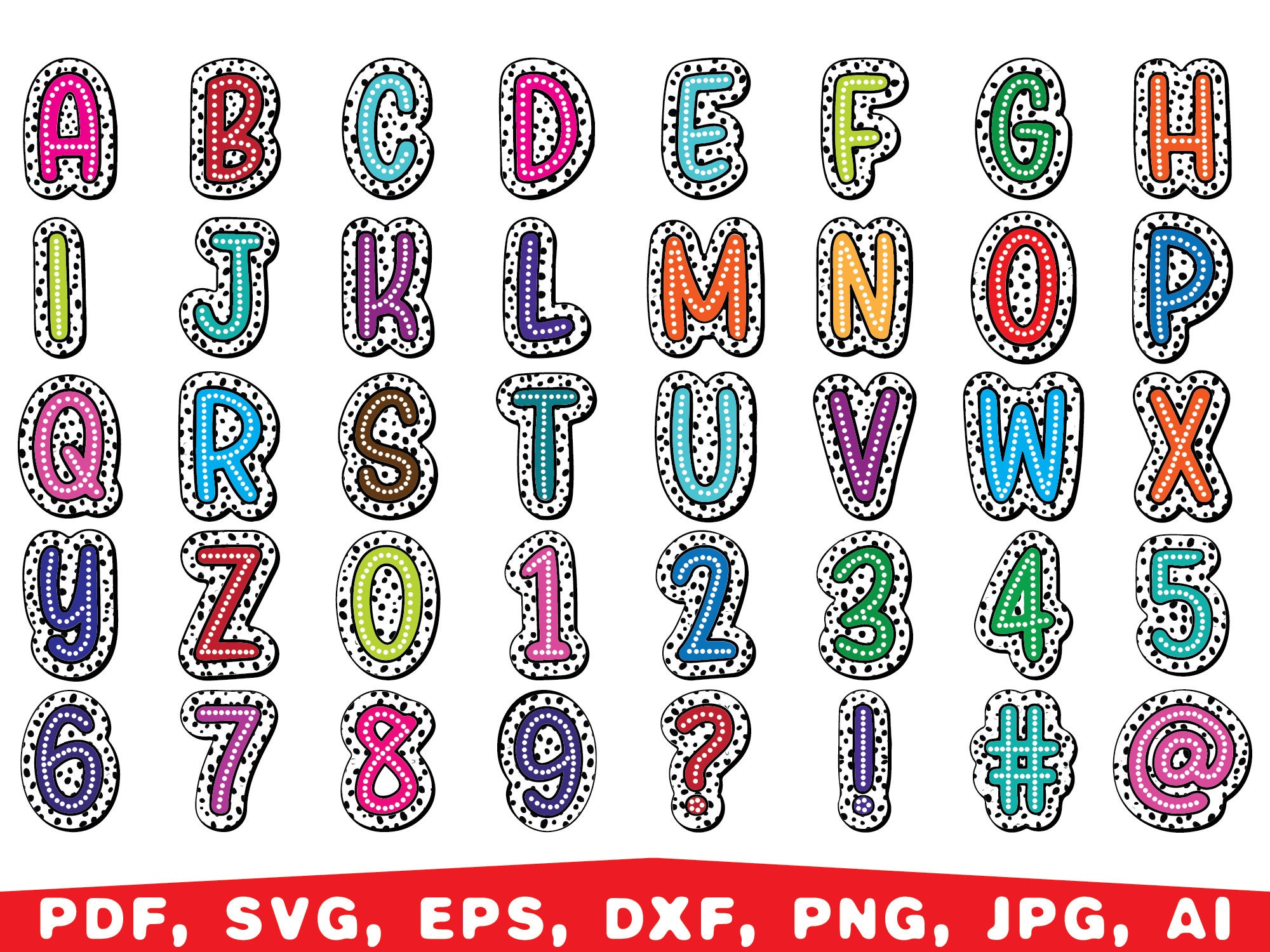 Dalmatian Dots Alphabet Svg, Dalmatian Dots Letters Png, Colorful ...