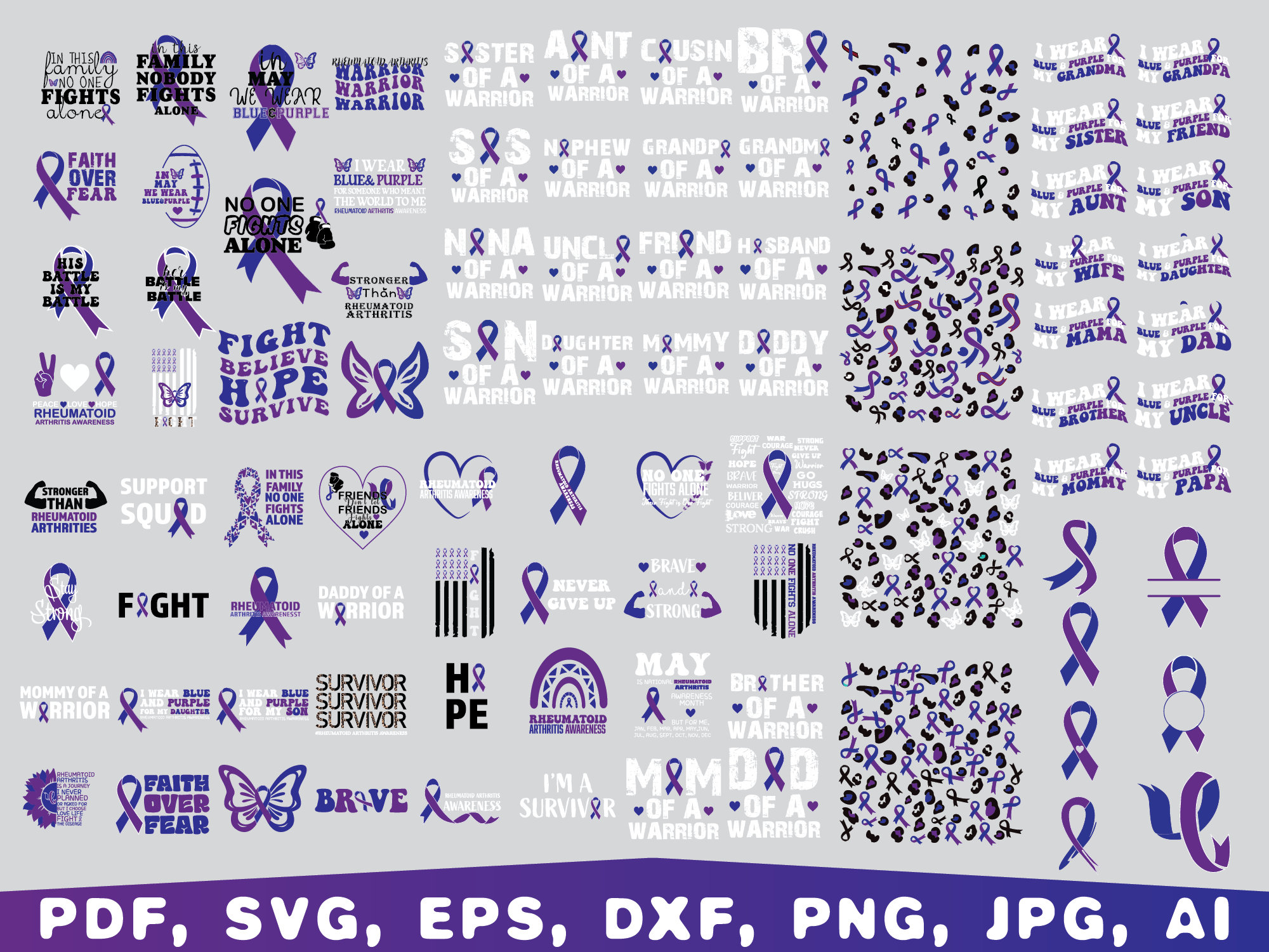 Rheumatoid Arthritis, Blue and Purple Ribbon Svg, in May We Wear Blue ...