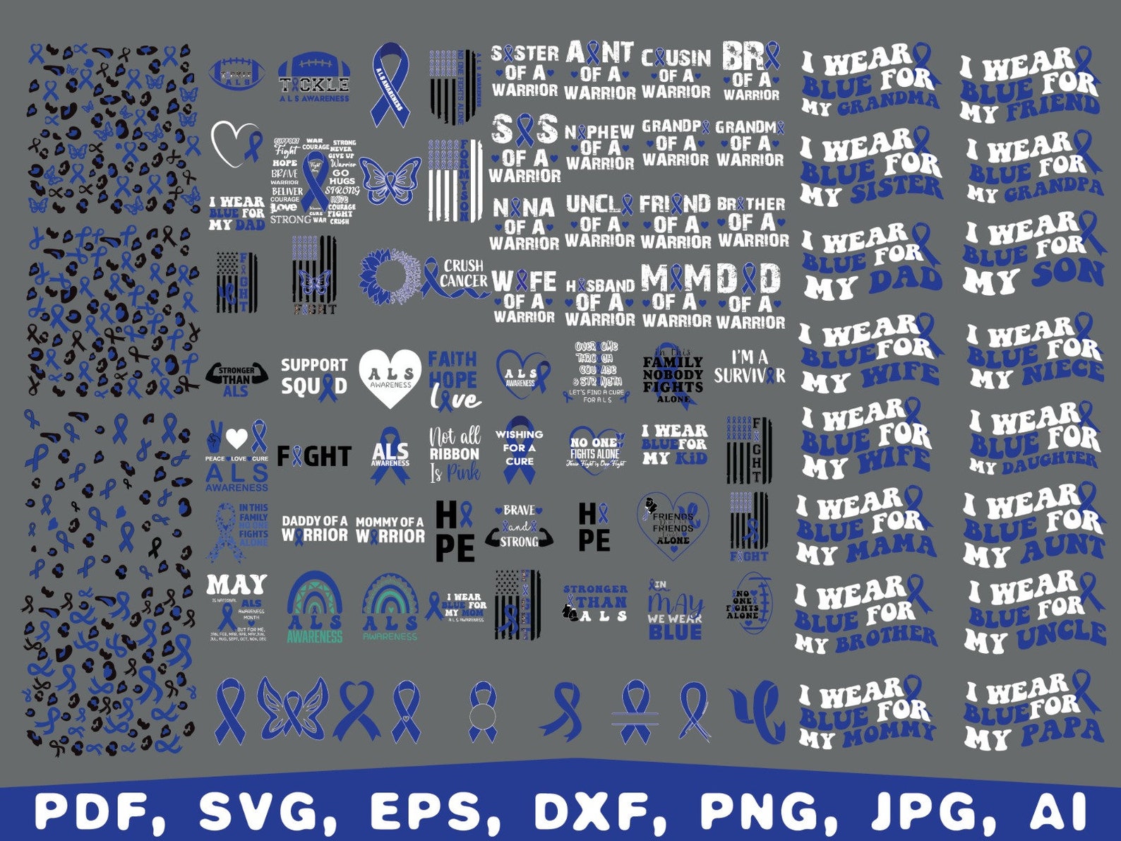 ALS Awareness Svg, Blue Ribbon SVG, Als Cancer Cut Files, Als Ribbon ...