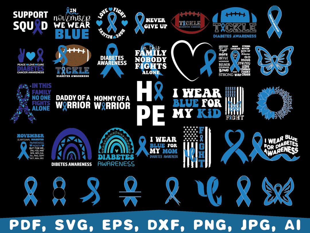 Diabetes Awareness Svg Bundle, Blue Ribbon SVG, in November We Wear ...