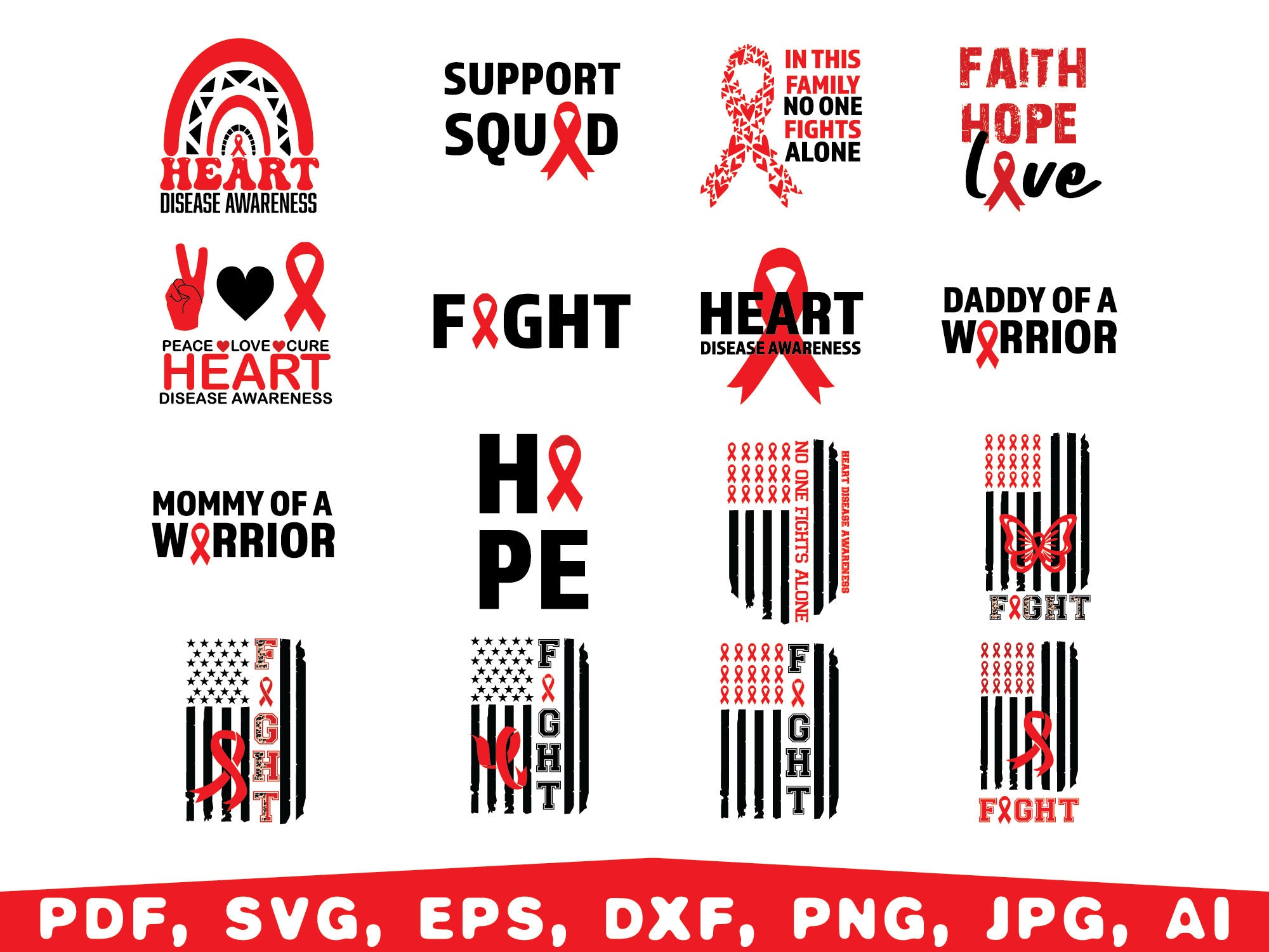 Heart Disease Awareness Svg Png, I Wear Red Svg,red Ribbon Svg, Heart ...