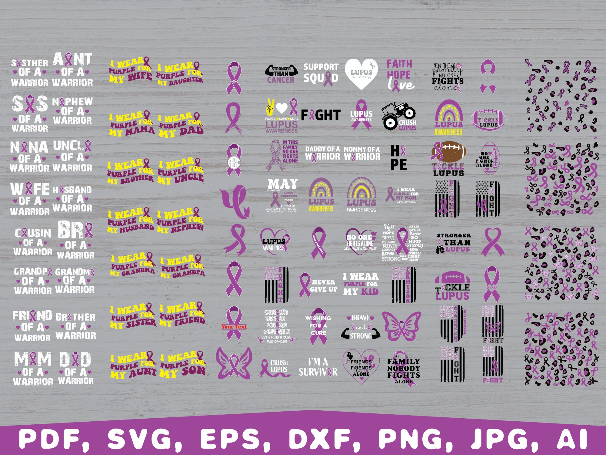 Lupus Awareness Svg, Purple Ribbon Svg, Lupus Ribbon Svg, Peace Love ...