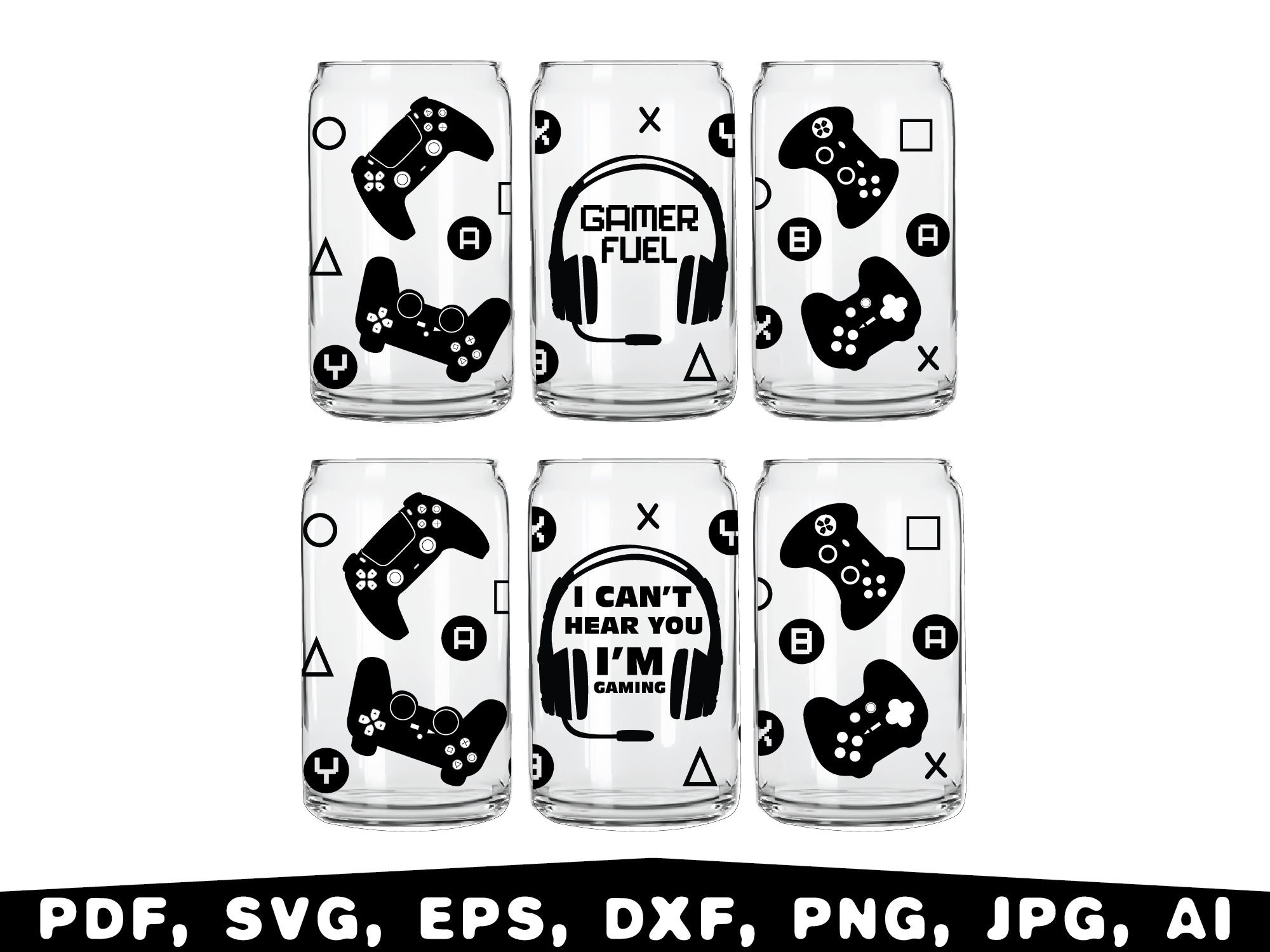Gamer Fuel Can Glass Wrap SVG, Gamer Glass Wrap Svg, 16oz Gaming Libbey ...