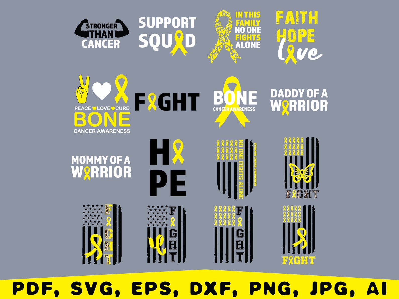 Bone Awareness Svg, Yellow Ribbon SVG, Liver Cancer Cut Files, Bone ...