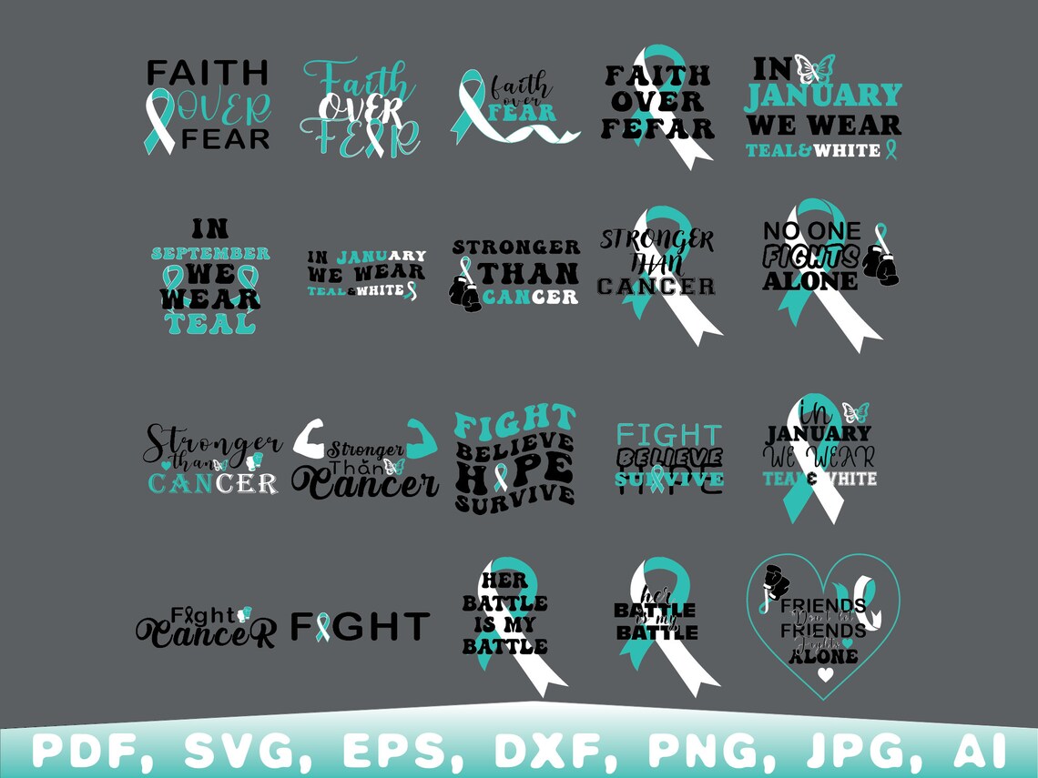 Cervical Cancer Awareness Svg Bundle , Teal and White Ribbon Svg ...