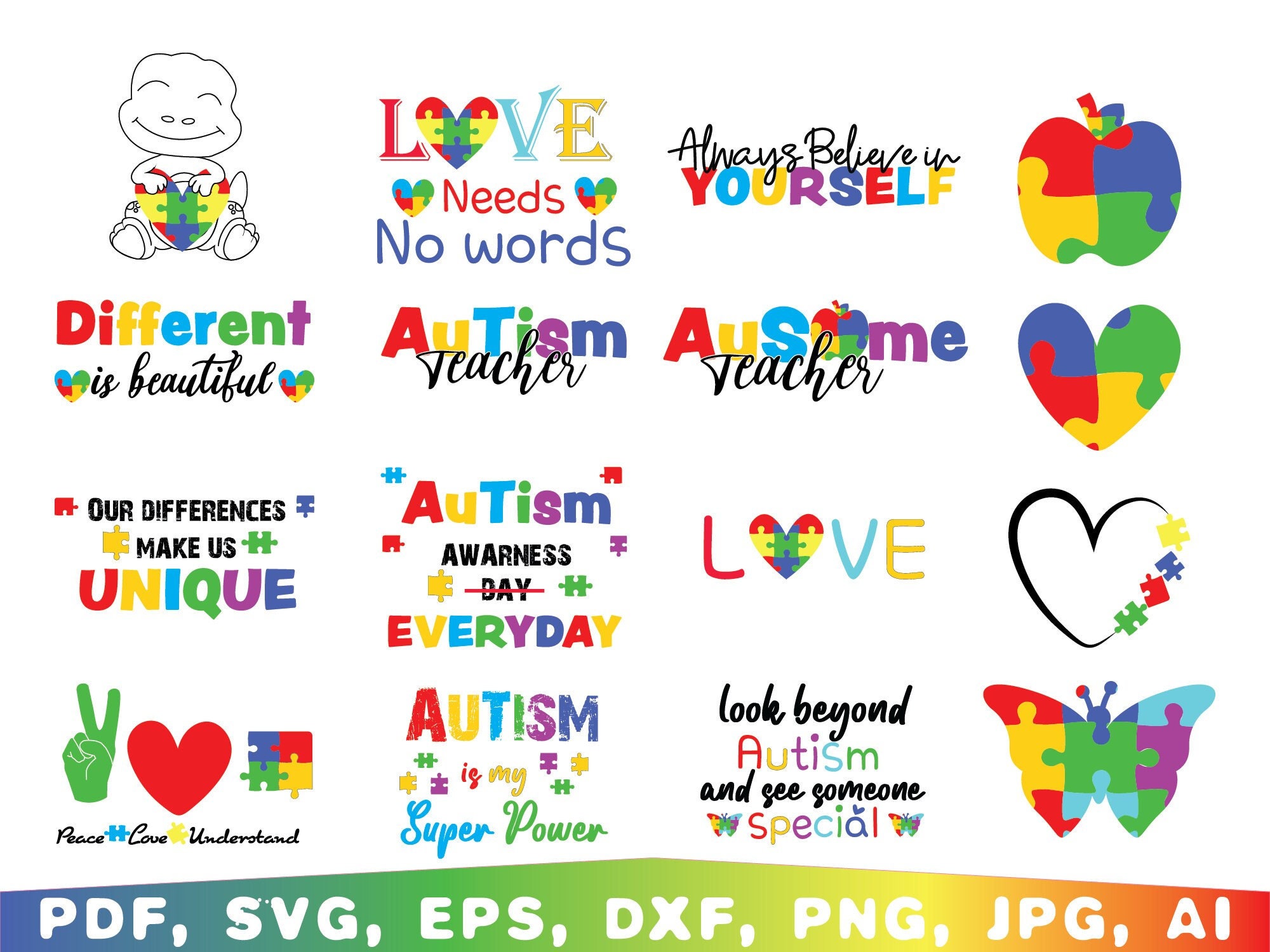 Autism Svg Bundle, Autism Svg, Autism Puzzle Svg, Autism Awareness ...