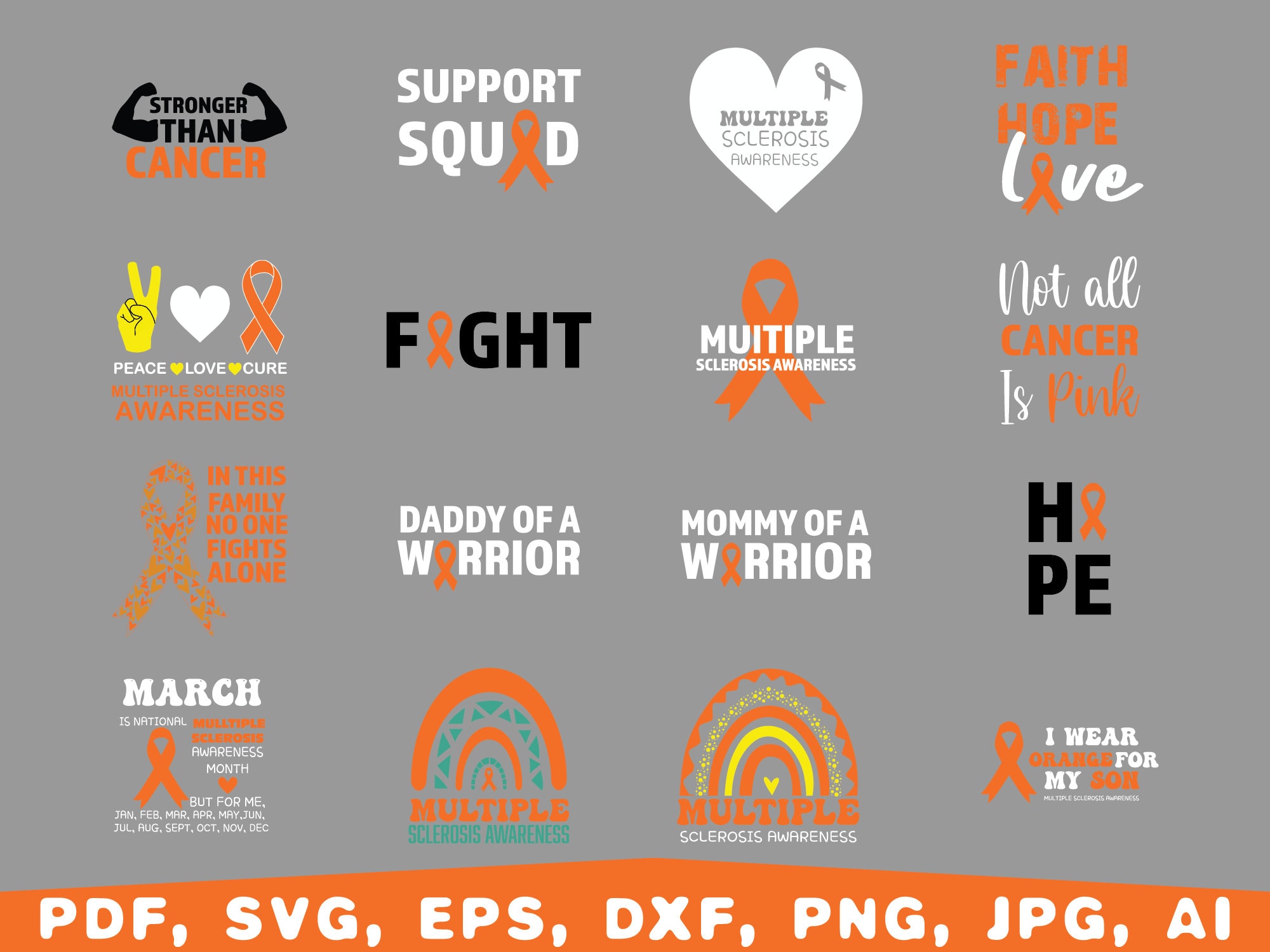 Multiple Sclerosis Awareness Svg, Orange Ribbon Svg, Multiple Sclerosis ...