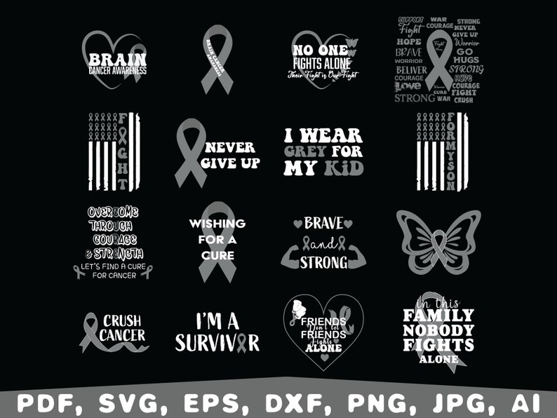 Brain Cancer Awareness Svg, Grey Ribbon SVG, Brain Cancer Cut Files ...