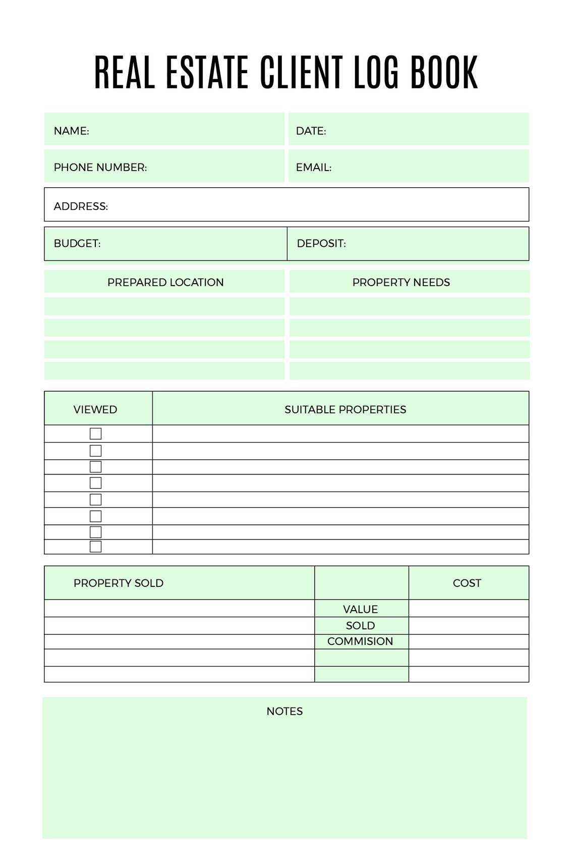 Printable Digital Download Real Estate Client Information - Etsy
