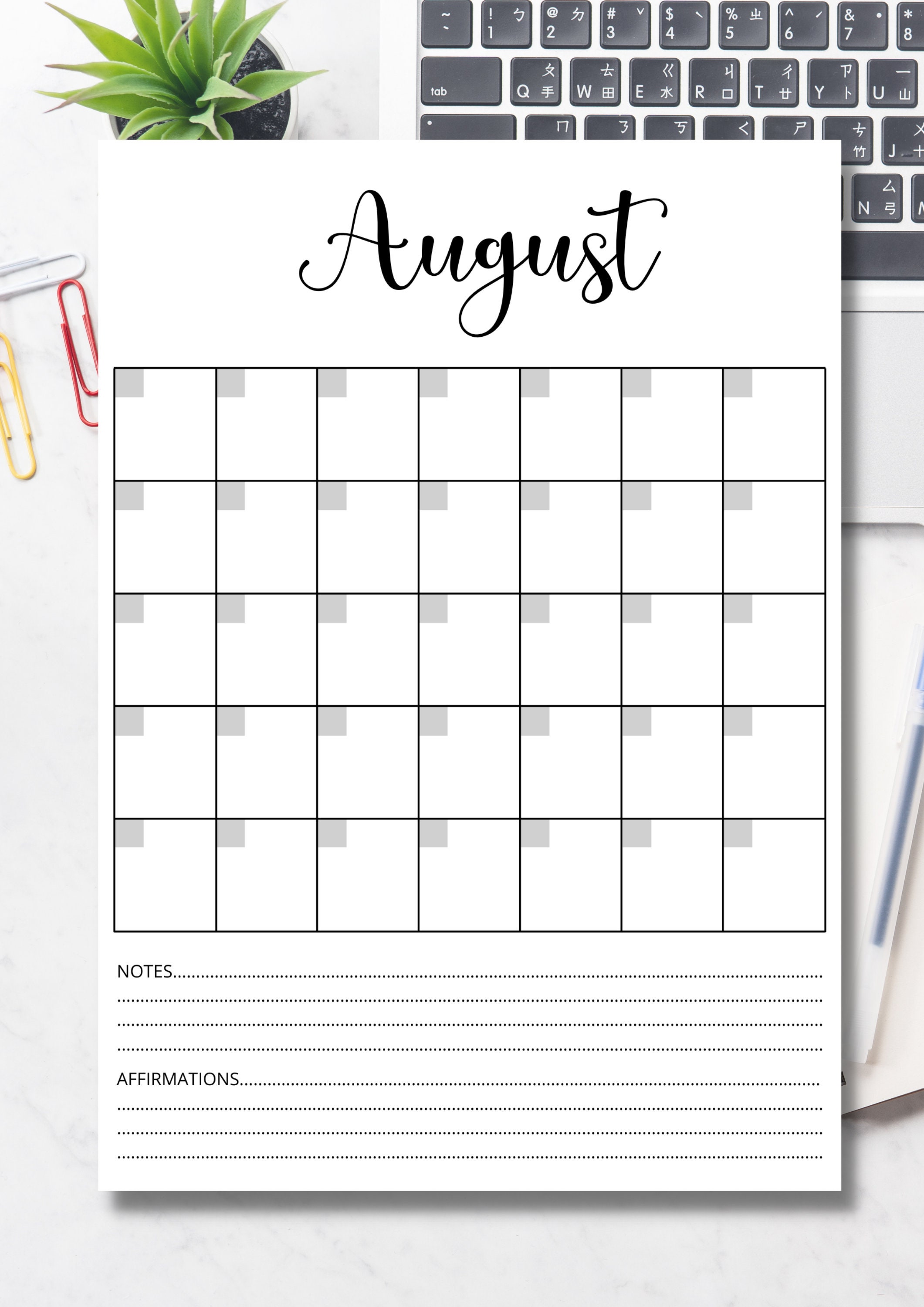 Printable, Digital Download Unique Undated Calendar, PDF A4 Size ...