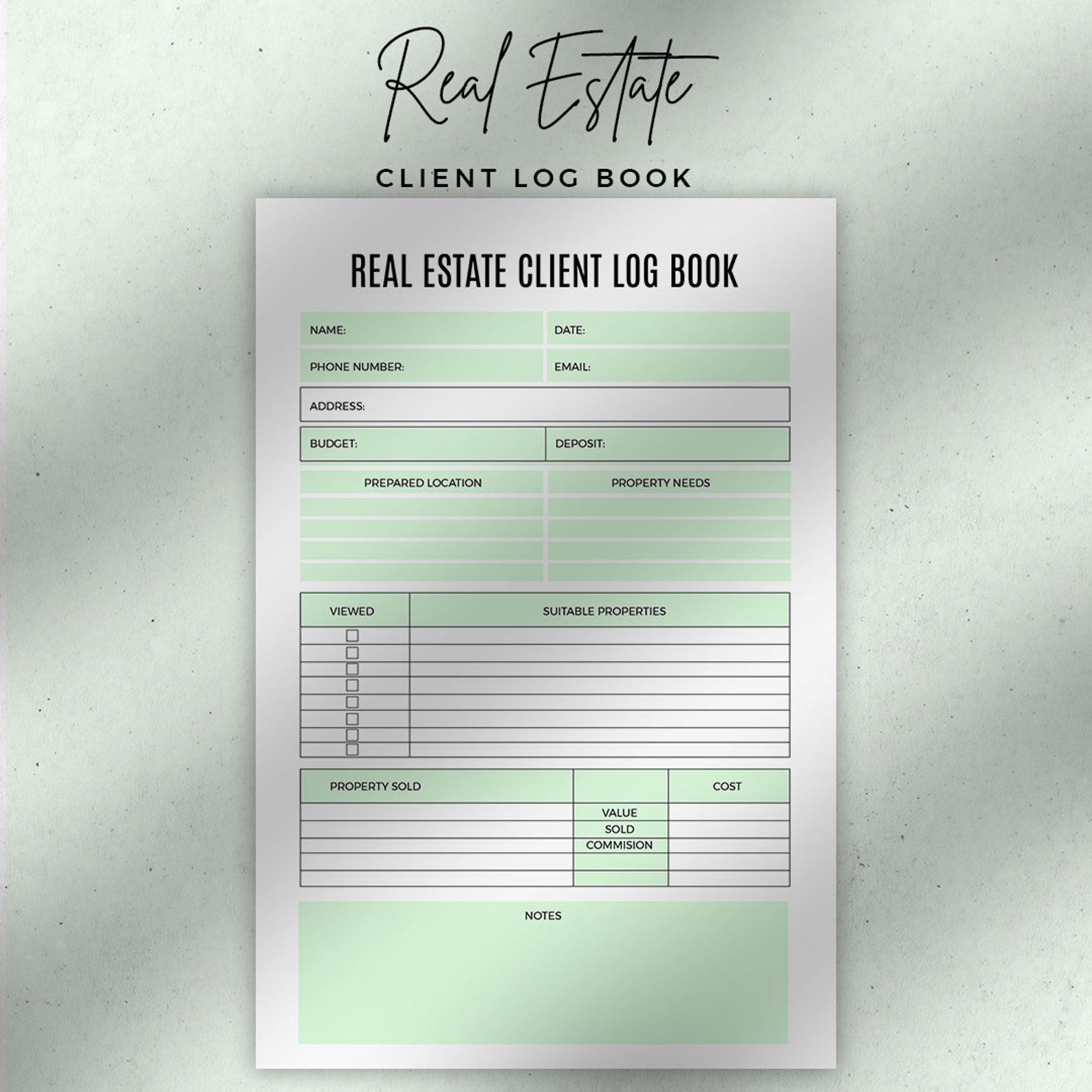 Printable, Digital Download Real Estate Client Information Sheet Follow ...