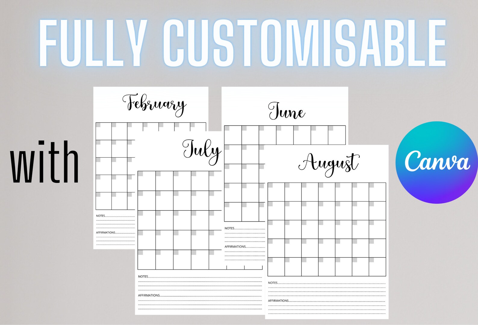 Printable, Digital Download Unique Undated Calendar, PDF A4 Size ...