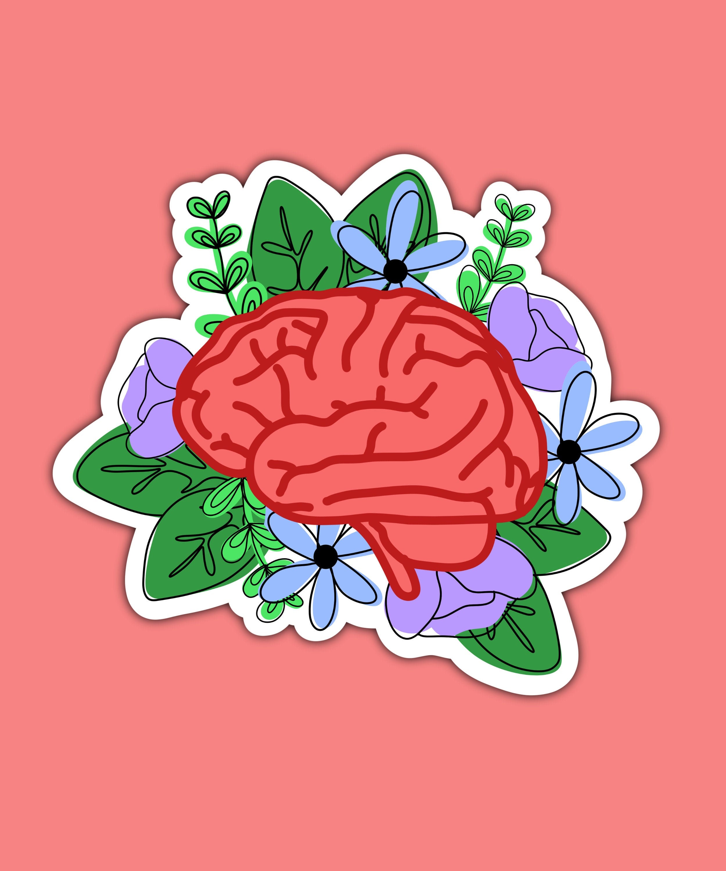 Colorful Floral Brain Vinyl Sticker Decal by Earth Curious Art - Etsy