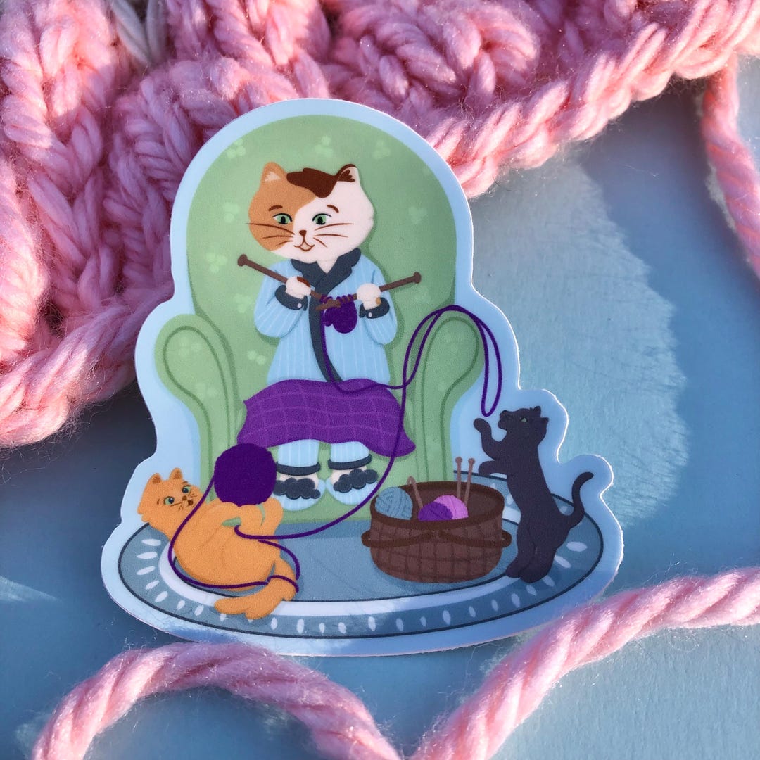Knitting Kittens Vinyl Sticker by Earth Curious Art Co | Cats Pajamas ...