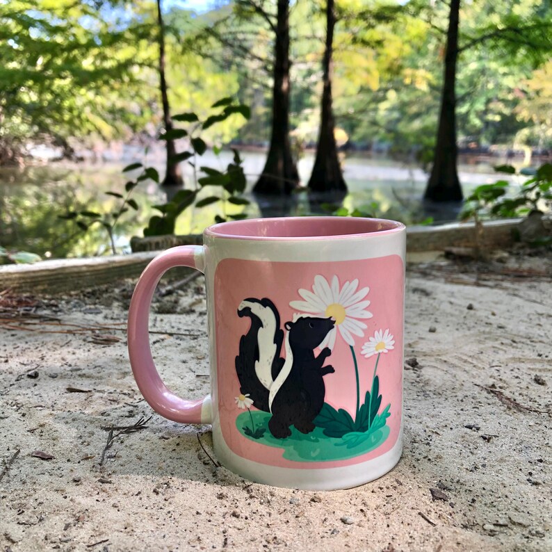 Skunk Smelling Daisies Mug by Earth Curious Art Co - Etsy